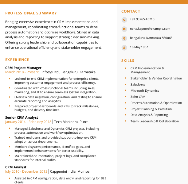 Infrastructure Project Manager Resume Format & Template