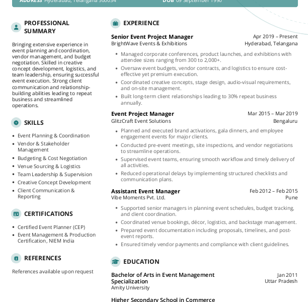 Financial Project Manager Resume Format & Template - Free