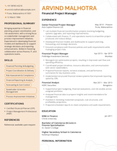 Financial Project Manager Resume Format & Template - Free